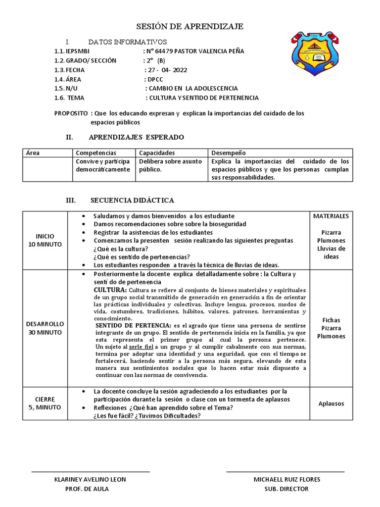 SESIÓN DE APRENDIZAJE DE 2 DO SECUNDARIA DPCC | PDF | Aprendizaje | Cognición