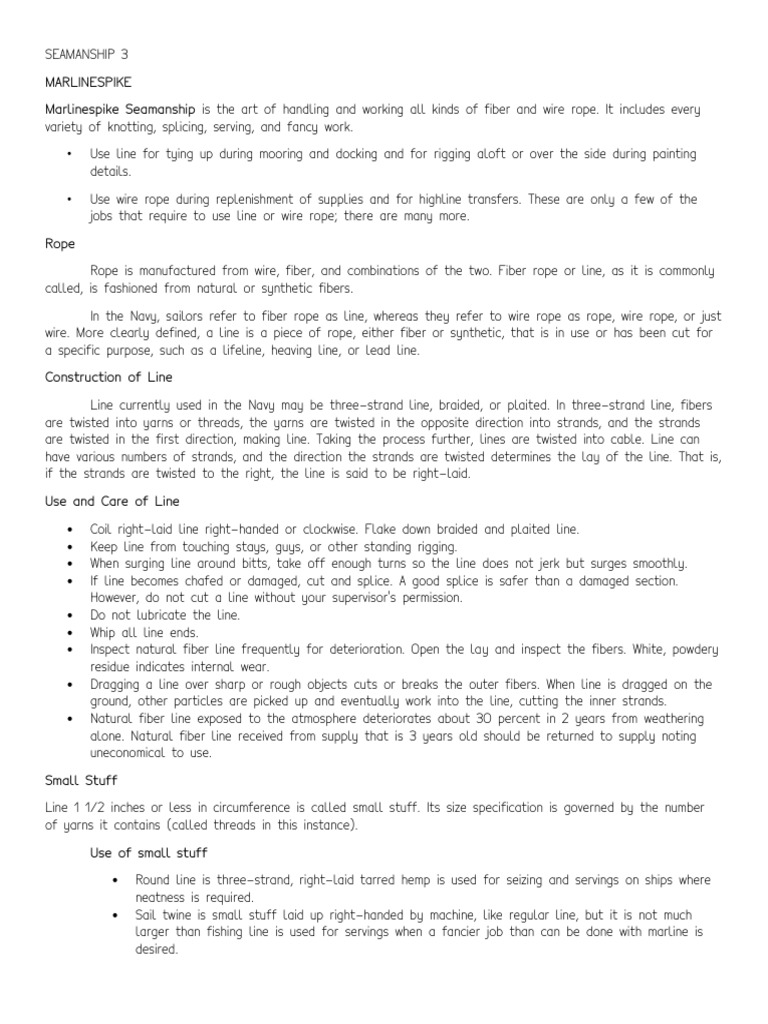 Marlinespike Marlinespike Seamanship Is The Art of Handling and Working ...