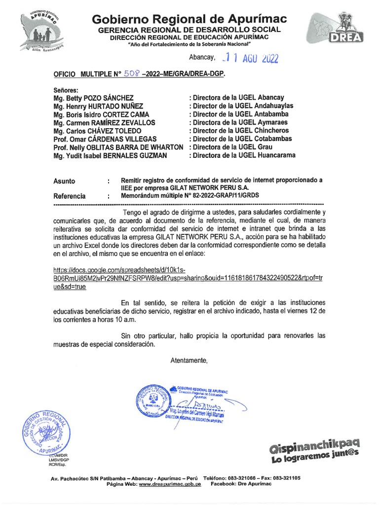 Oficio Multiple N°508-2022-Me-Gra-Drea-Dgp | PDF