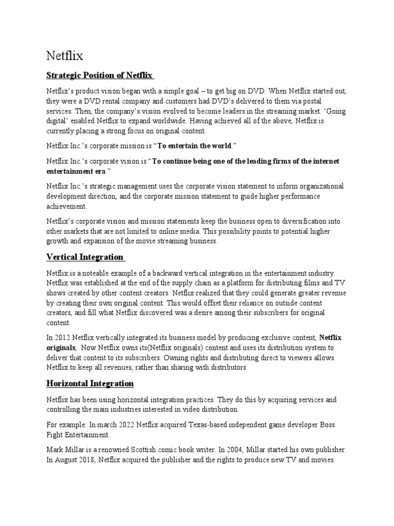 Netflix's Vertical and Horizontal Integration | PDF | Netflix ...