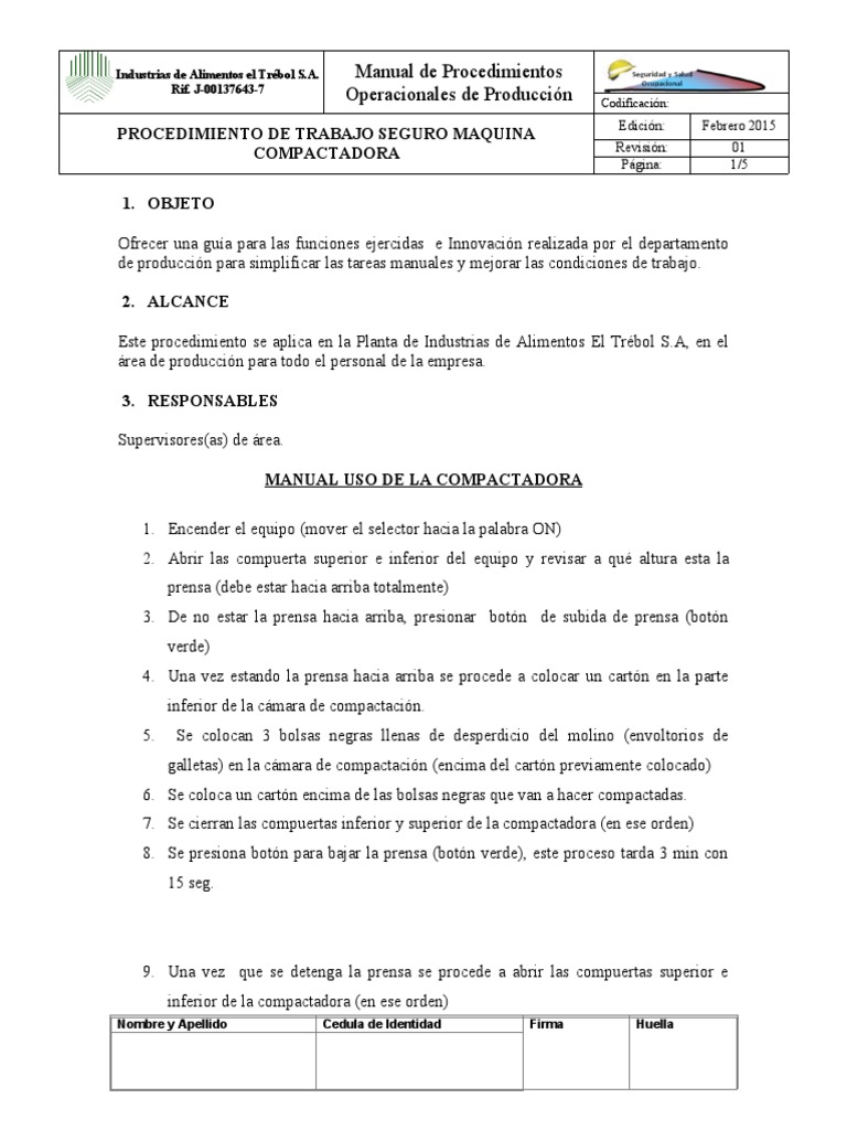 Manual para El Uso de La Compactadora | PDF