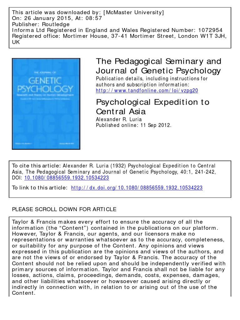Luria 1932 - Psychological Expedition To Central Asia | PDF ...