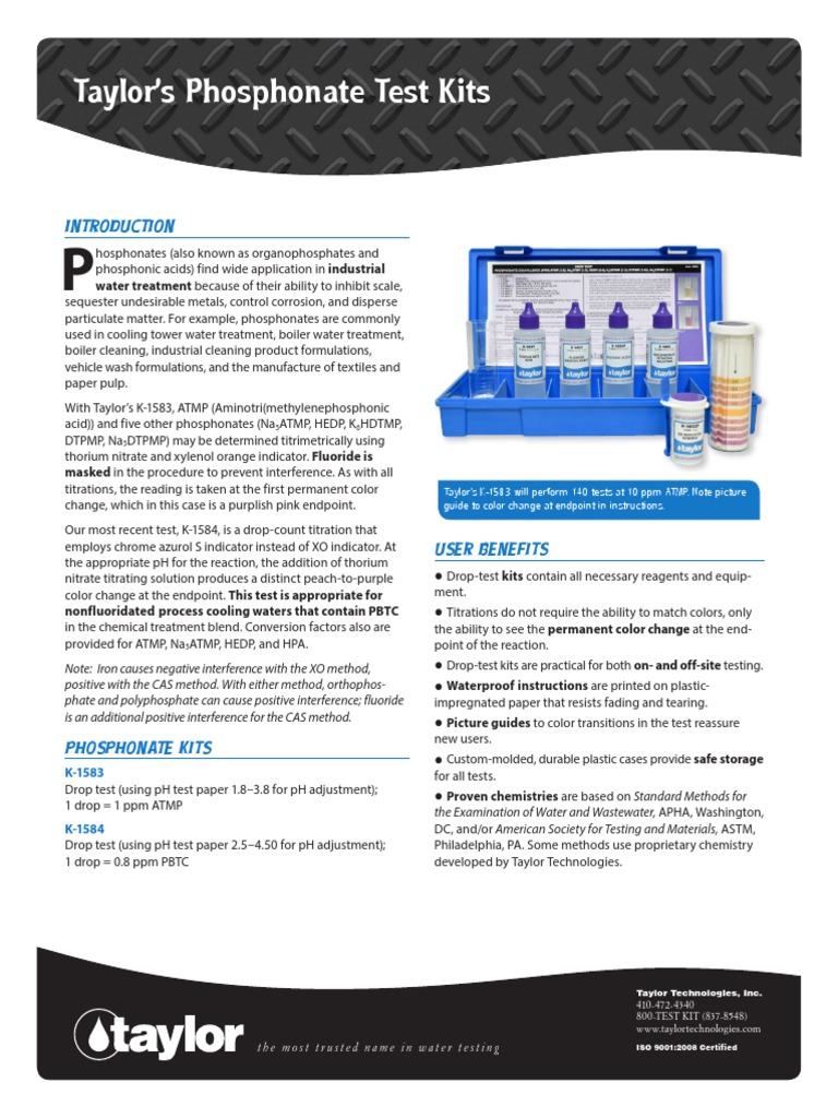 Taylor Phosphonate Test Kits | PDF | Titration | Chemistry