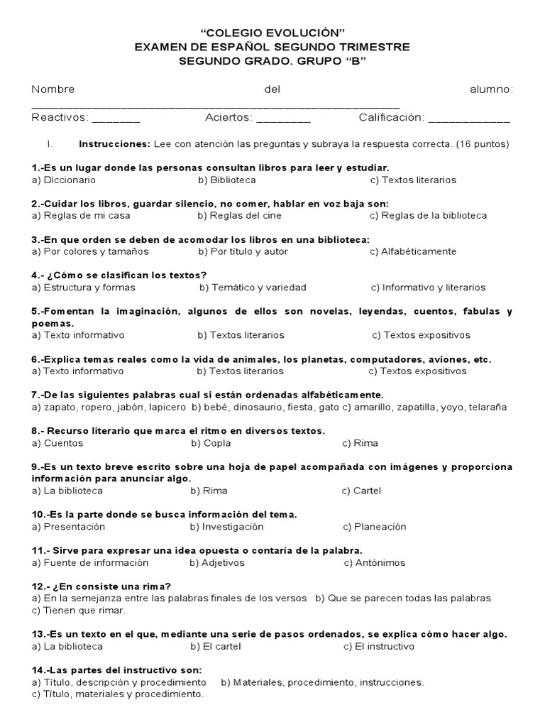 Examen de Español Segundo Grado Bimestre 2 | PDF | Verbo | Adverbio