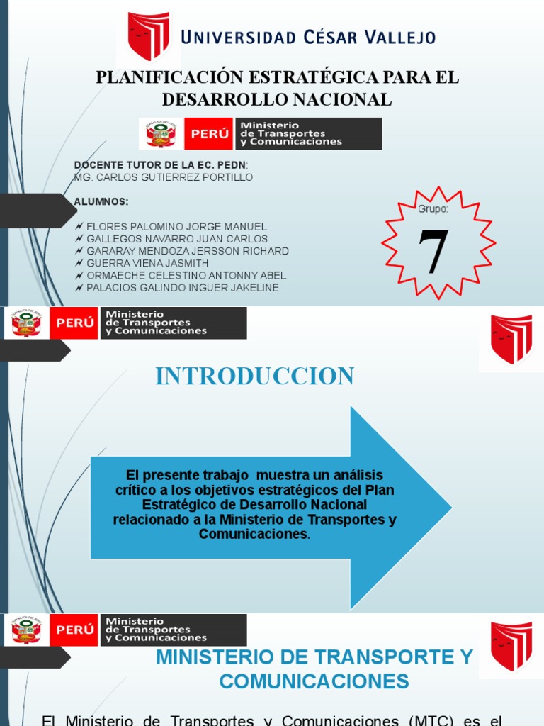 Presentación - Grupo 7 MTC | PDF | Transporte | Infraestructura