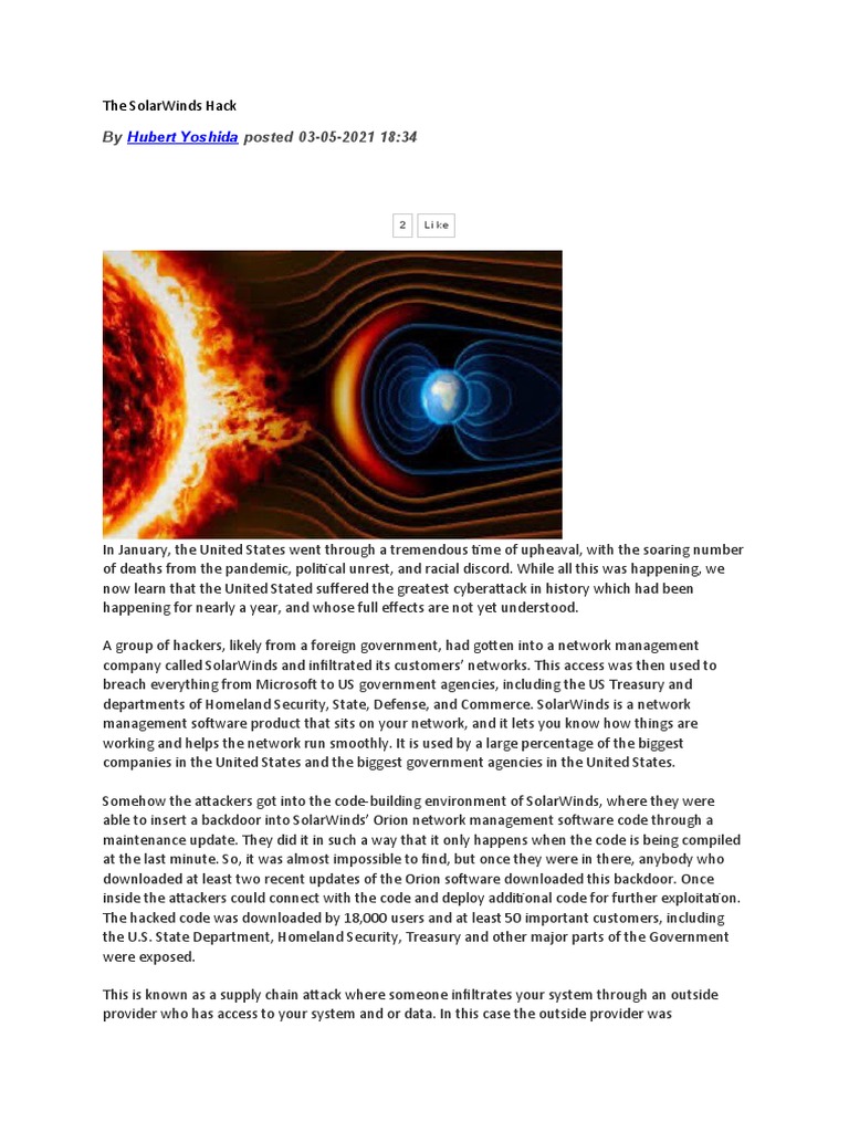 The SolarWinds Hack | PDF | Cyberwarfare | Security