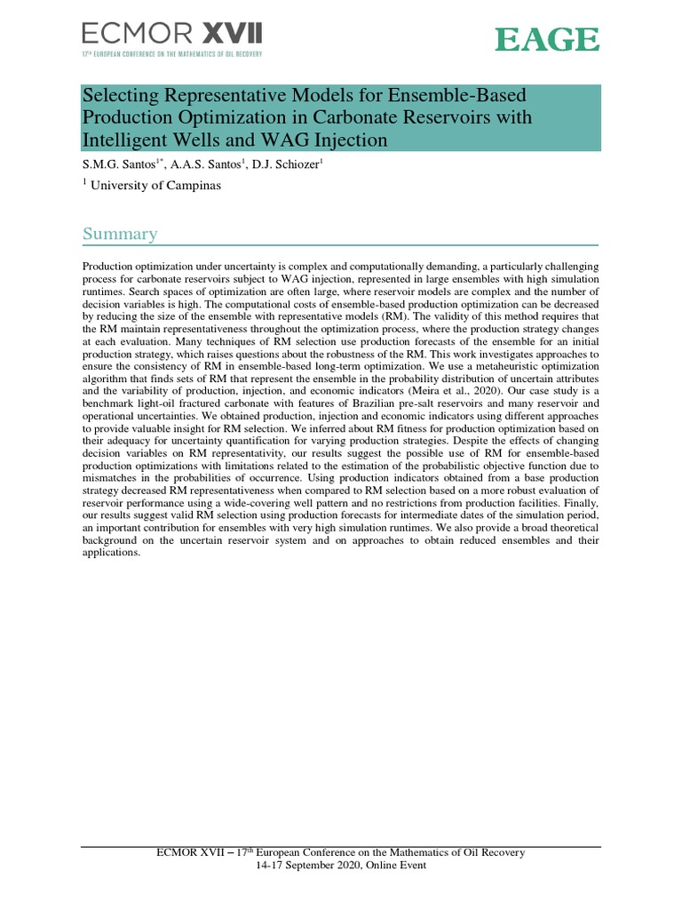 Selecting Representative Models For Ensemble-Based Production ...