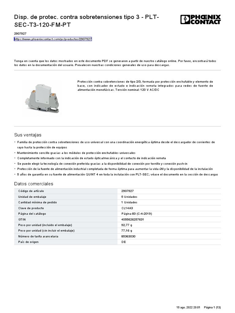 Phoenix Contact 2907927 Espa | PDF | Electricidad | Bienes manufacturados