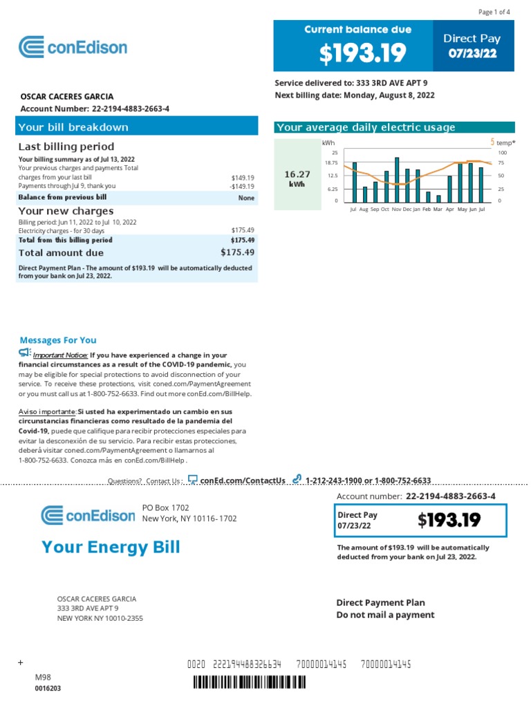 Your Energy Bill: Your Bill Breakdown Your Average Daily Electric Usage ...