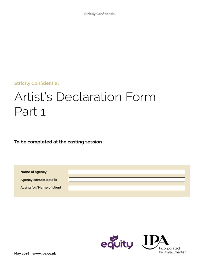 Artist's Declaration Form: Strictly Confidential | PDF ...