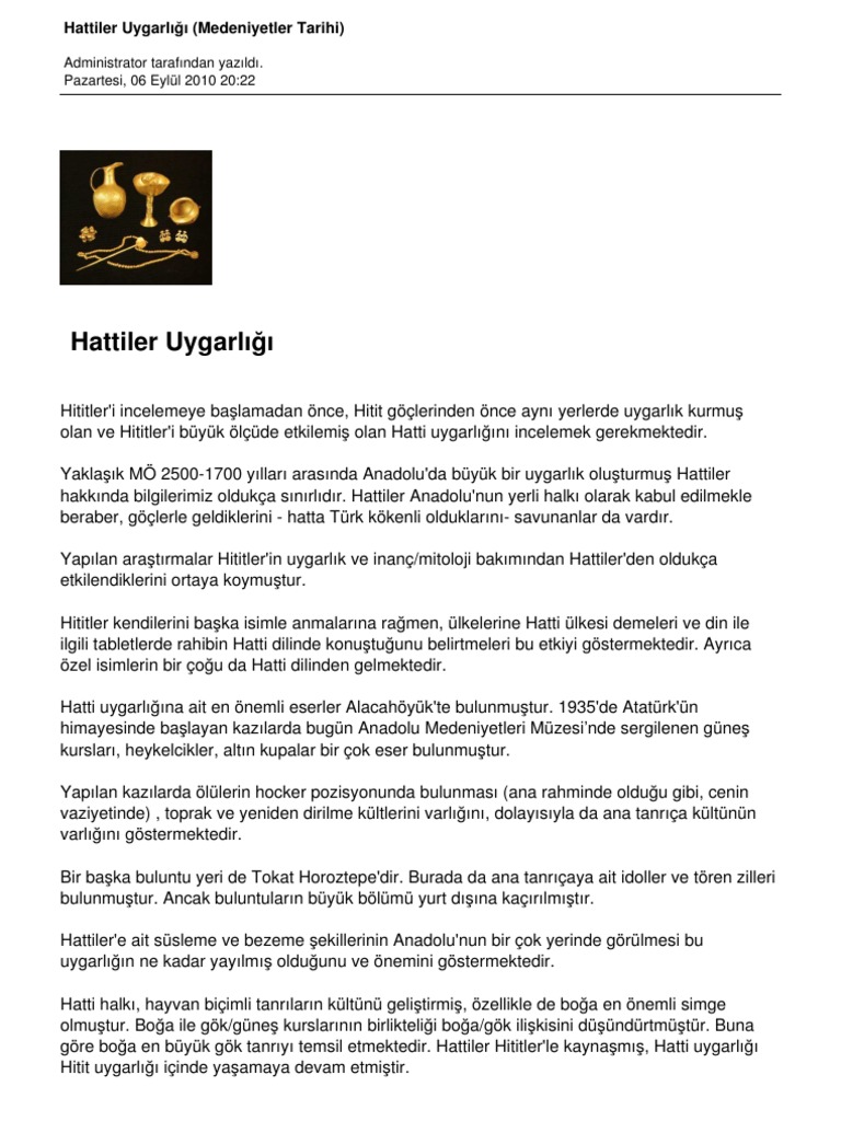 47 Hattiler Uygarligi Hattiler Tarihi | PDF