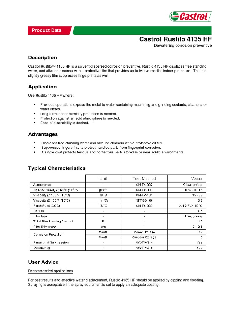 Castrol Rustilo 4135 HF | PDF | Corrosion | Water