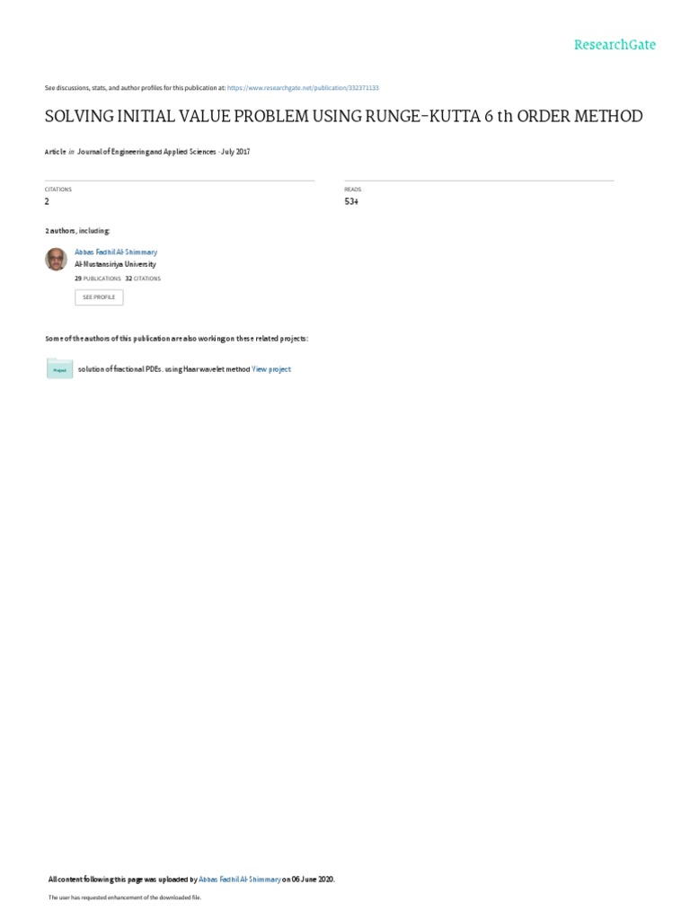 Solving Initial Value Problem Using Runge-Kutta 6 TH Order Method | Download Free PDF ...