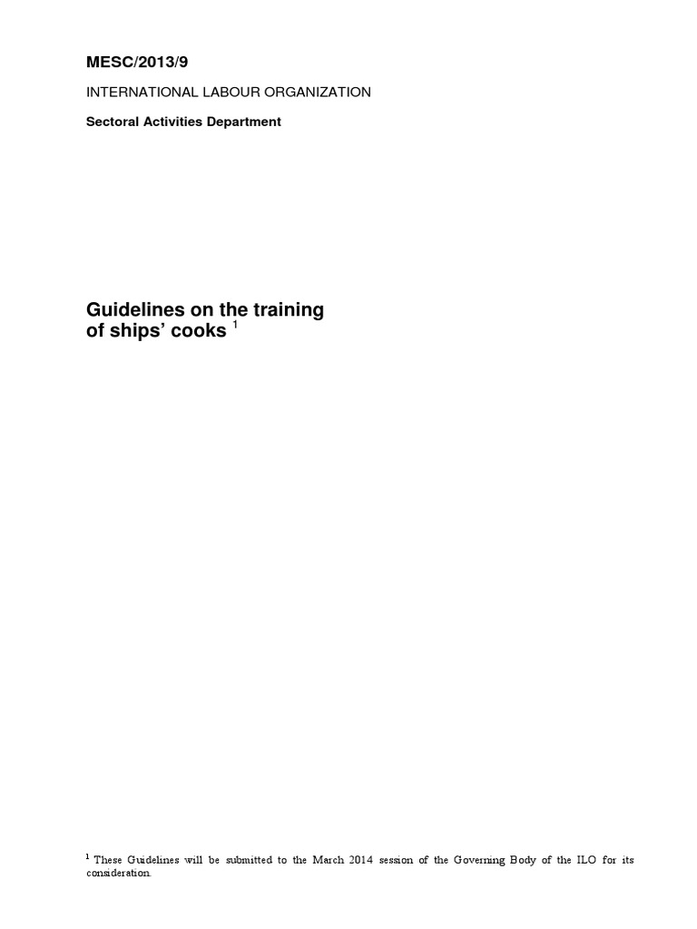 Ilo Guidelines On The Training of Ships' Cooks | PDF | International ...