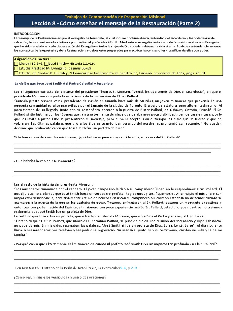 Lección 8 - Cómo Enseñar El Mensaje de La Restauración (Parte 2) | PDF ...