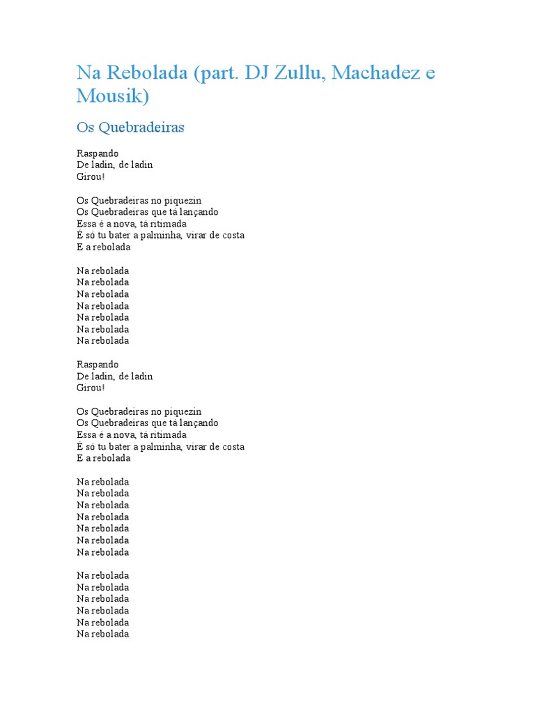 Na Rebolada (Part. DJ Zullu, Machadez e Mousik) | PDF | Arte