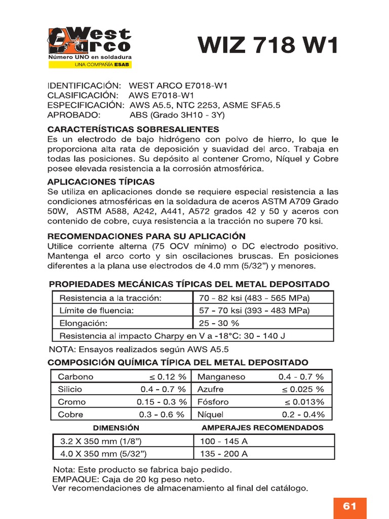 Electrodo AWS A5.5 E7018 para Acero A709 G 50W | PDF