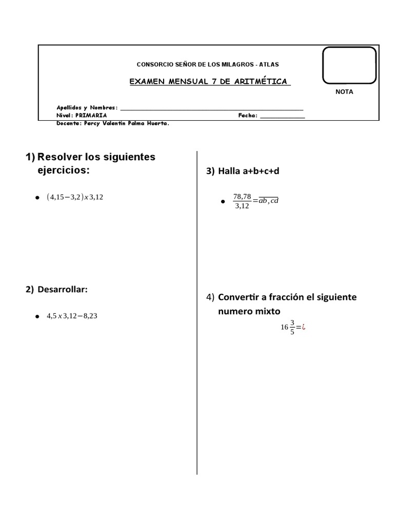 Ex M7 Arit Primaria | PDF