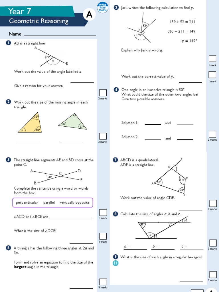 Y7 Summer b2 Geometric Reasoning Mini Assessment A | PDF | Triangle ...