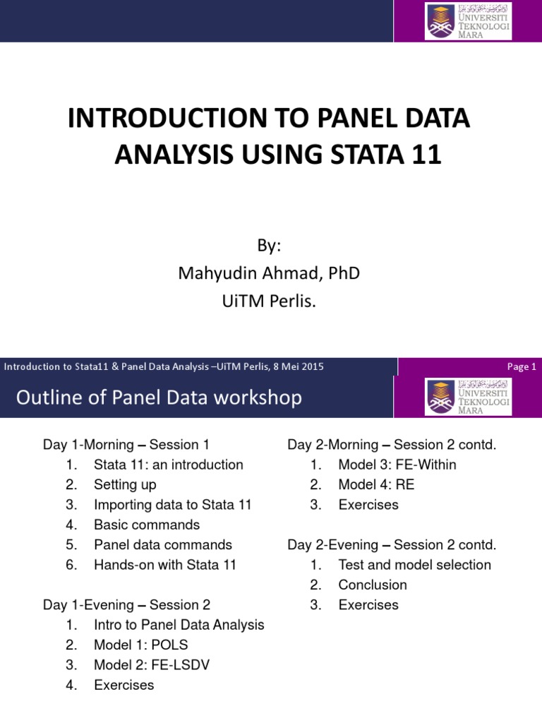 Intro To Panel Data Analysis Using Stata Uitm Perlis Mei2015 Download Free Pdf Fixed Effects