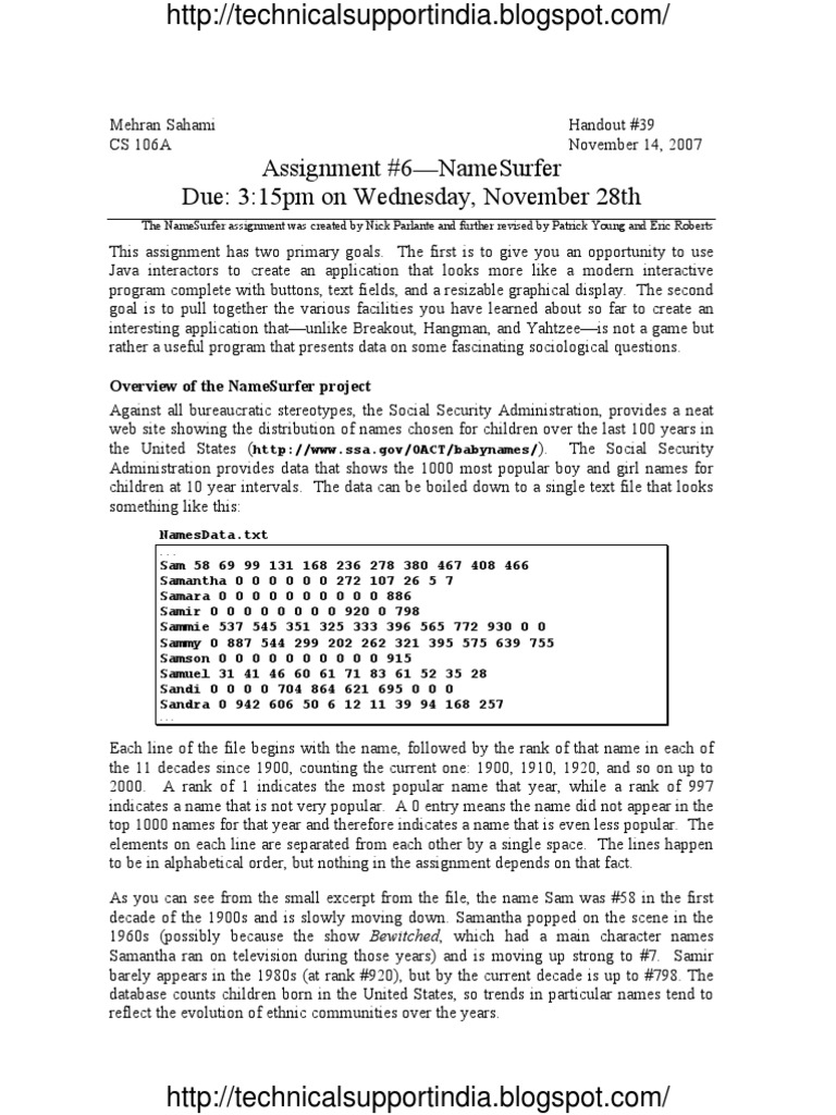 Assignment 6 Name Surfer | PDF | Class (Computer Programming) | Method (Computer Programming)