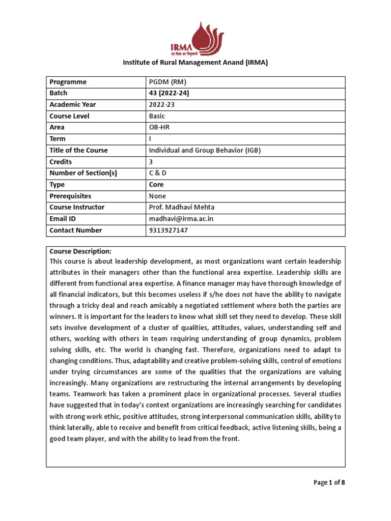 Course Outline - Section C | Descargar gratis PDF | Leadership ...