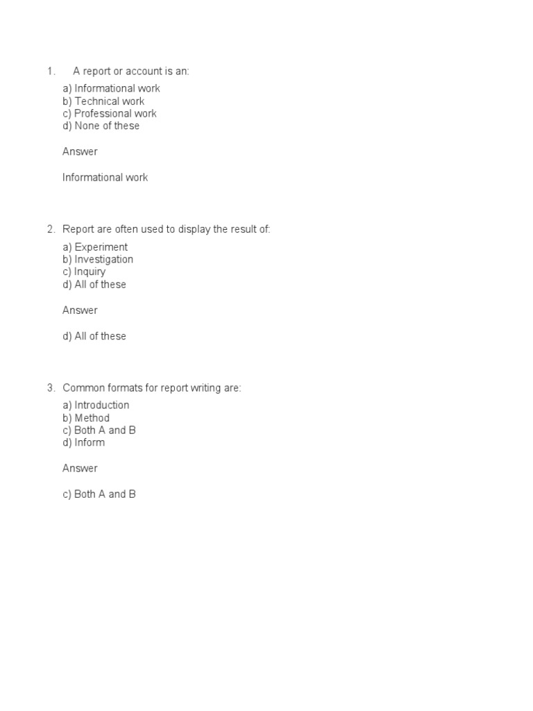 Report Writing MCQs 3 | Download Free PDF | Scientific Method | Methodology