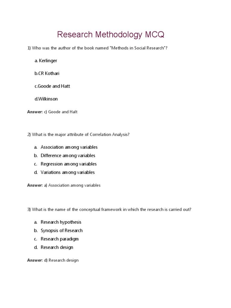 Research Paper MCQ 2 | PDF | Sampling (Statistics) | Hypothesis