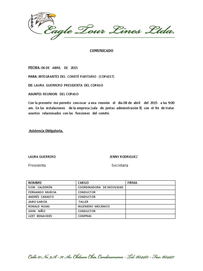 Comunicado Reunion Copasst | PDF