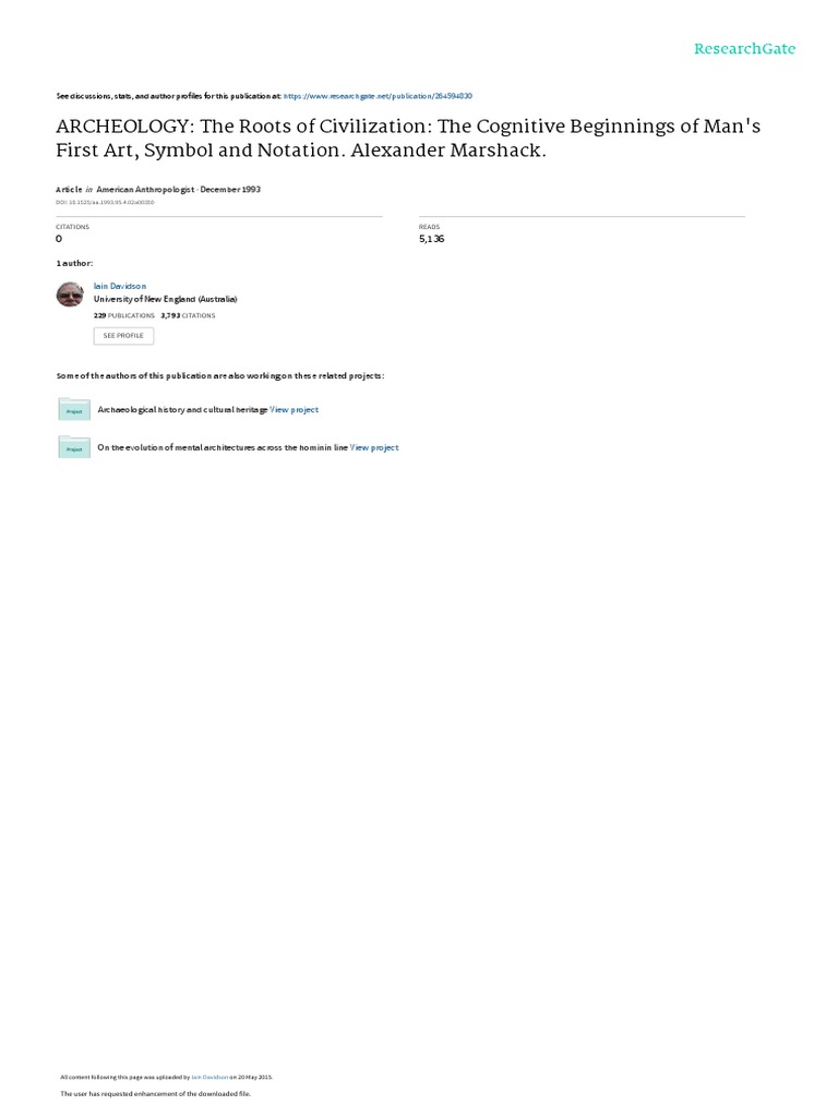 ARCHEOLOGY: The Roots of Civilization: The Cognitive Beginnings of Man ...