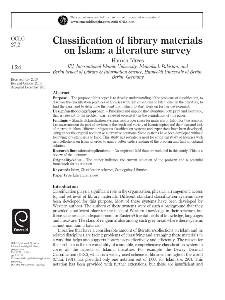 Classification Of Library Materials On I PDF Hadith Abrahamic