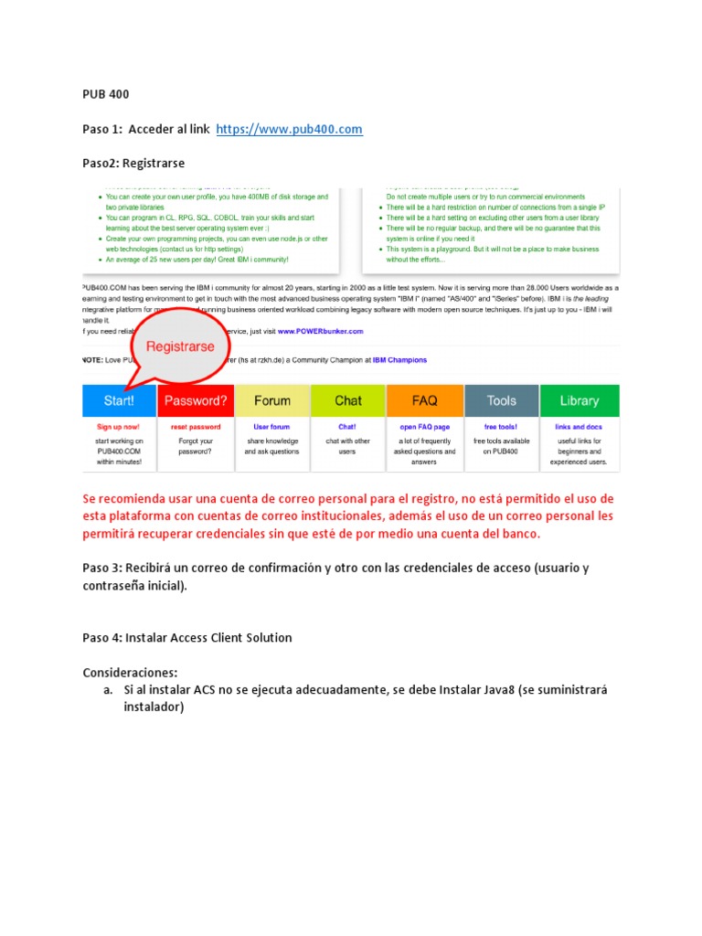Pasos Acceso A PUB400 Curso RPG AS400 | PDF