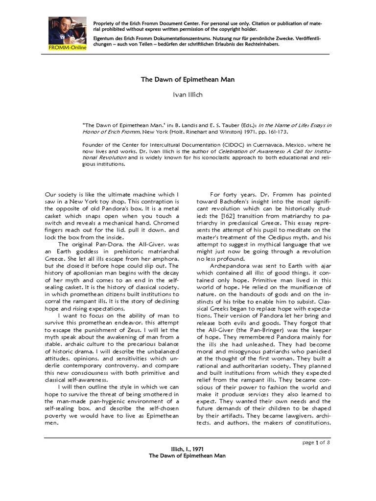 Illich - I - 1971 The Dawn of Epimethean Man | PDF | Prometheus | Apollo