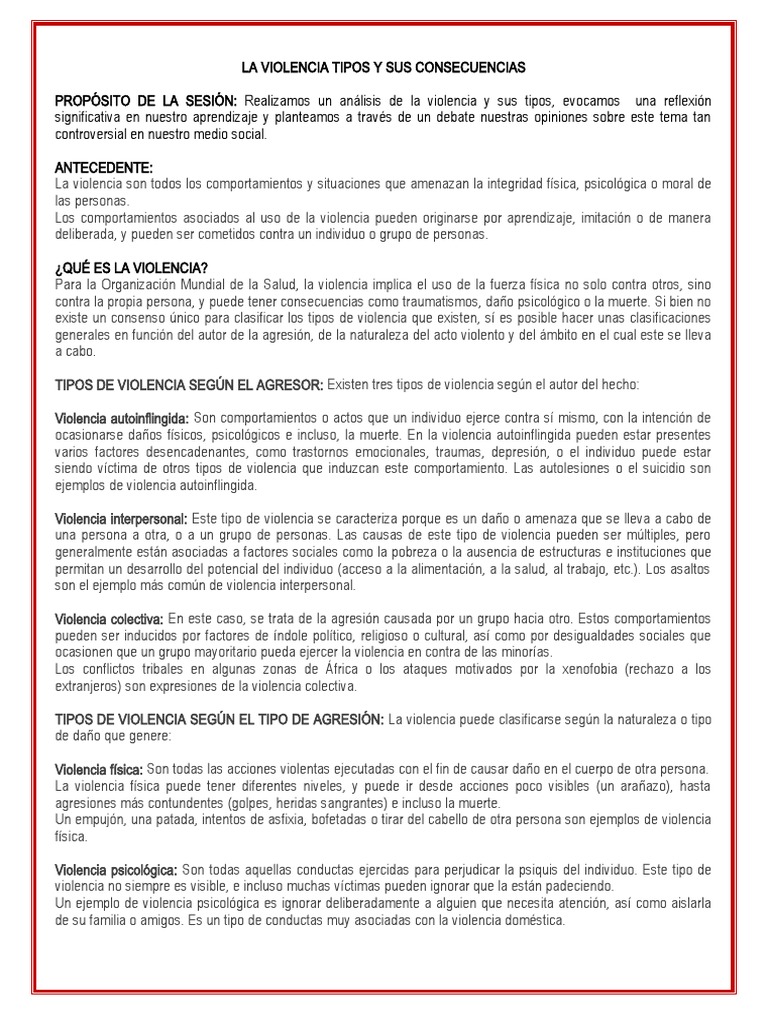 La Violencia Tipos Y Sus Consecuencias Pdf Violencia Acoso