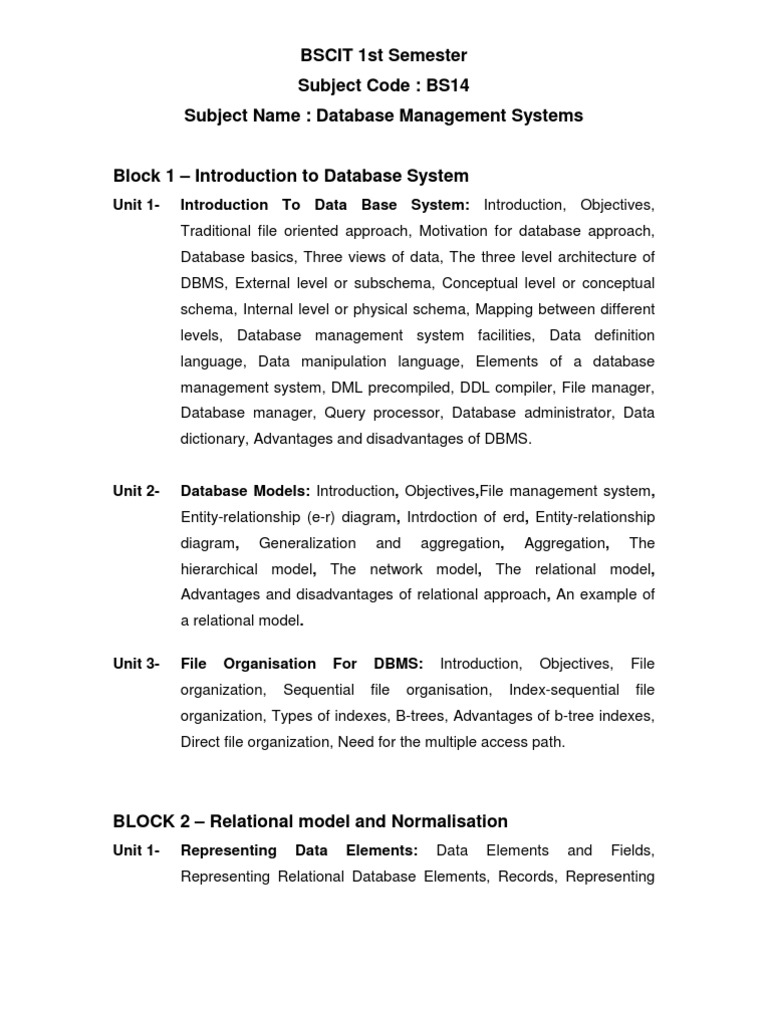 BSCIT DBMS Course Overview | PDF | Relational Database | Relational Model