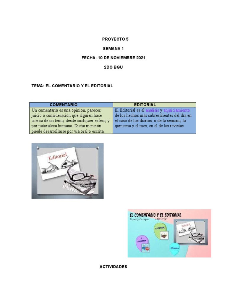 PROYECTO 5 Semana 1 Segundo Bgu | PDF