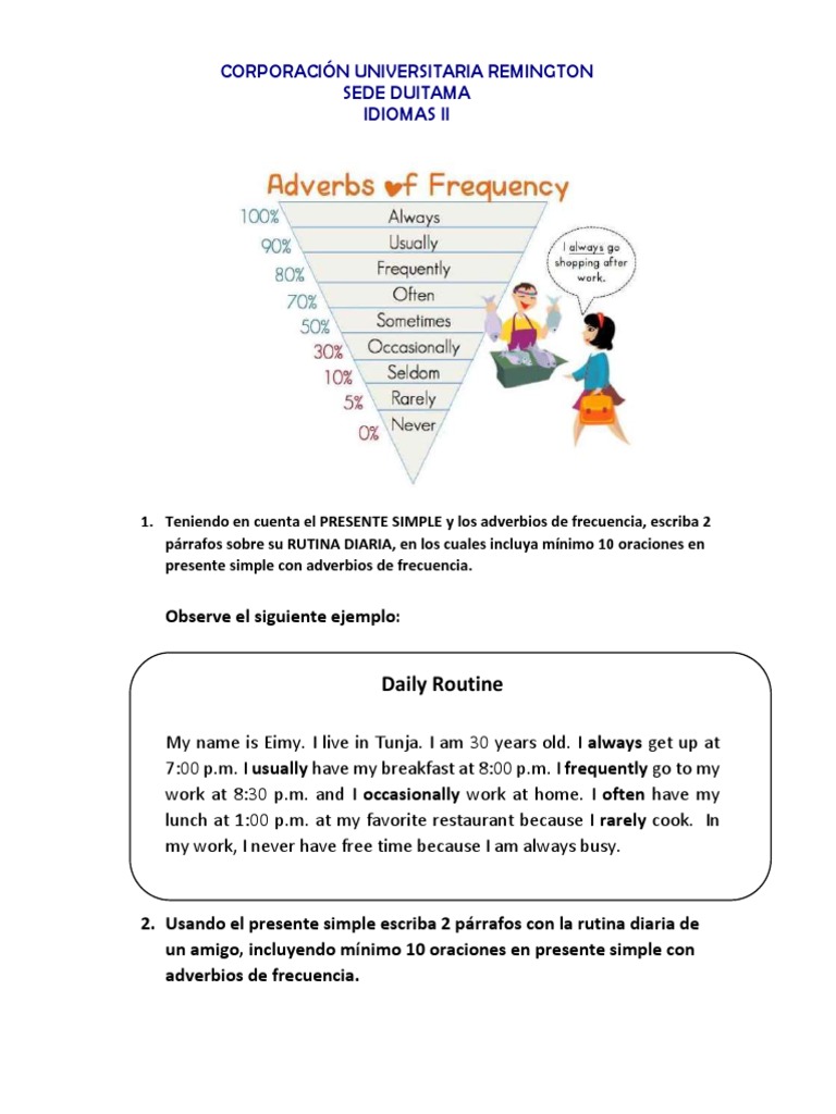 Taller 1 PRESENTE SIMPLE y Los Adverbios de Frecuencia | PDF