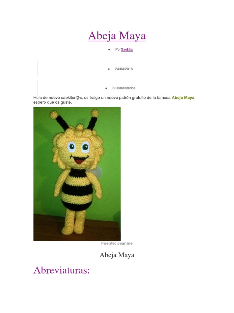 Abeja Maya0 | PDF | Amigurumi | Tejer