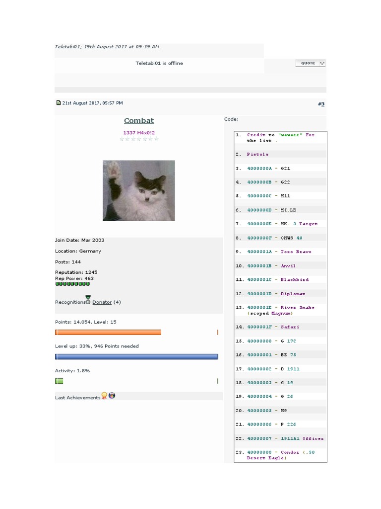State of Decay Yose Item Ids | PDF | Personal Weapons | Projectiles