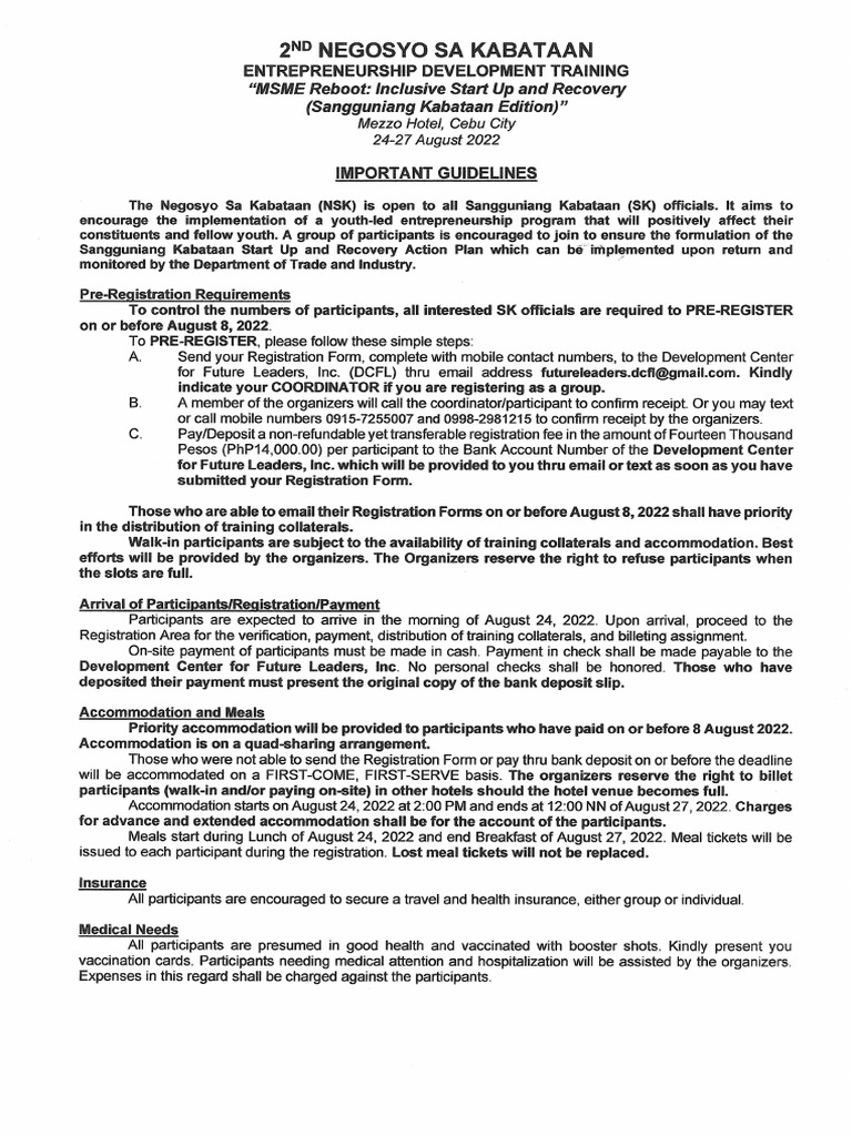 2nd Negosyo Sa Kabataan Guidelines | PDF