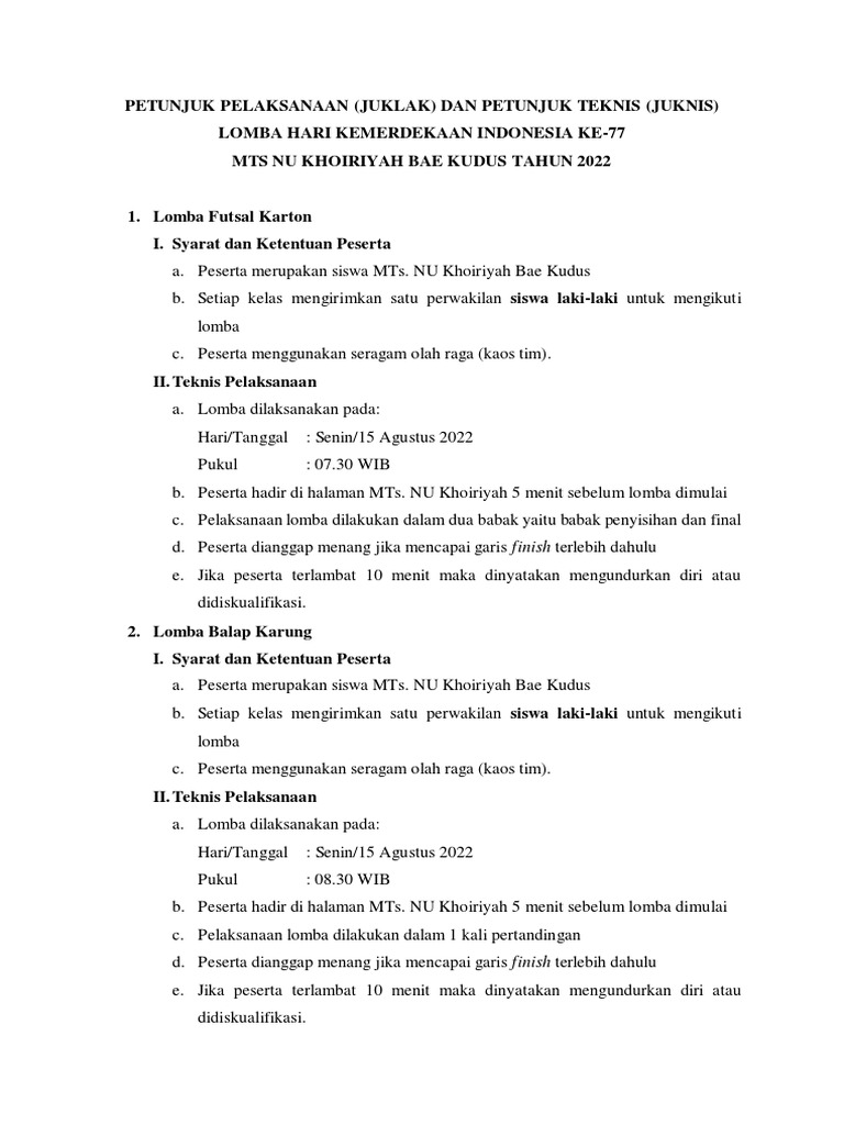 Juklak-Juknis Lomba | PDF