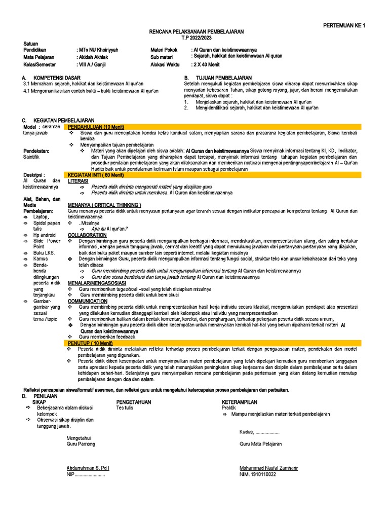 8A RPP Akidah Akhlak | PDF | Karier & Perkembangan