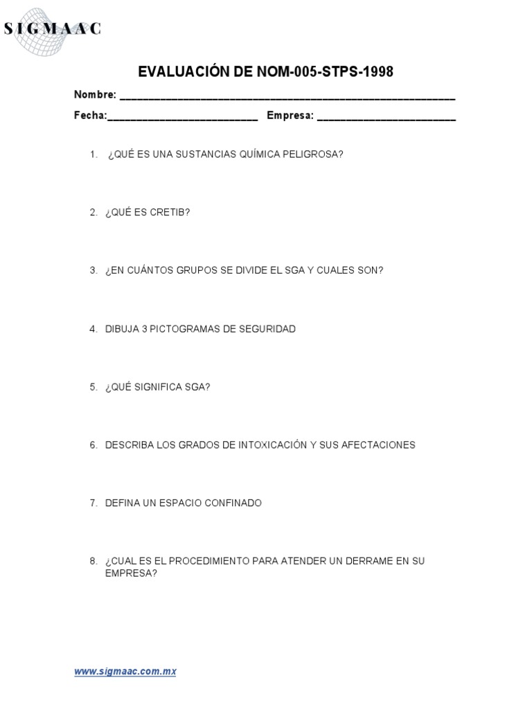 Evaluación - Nom-005-Stps-1998 | PDF