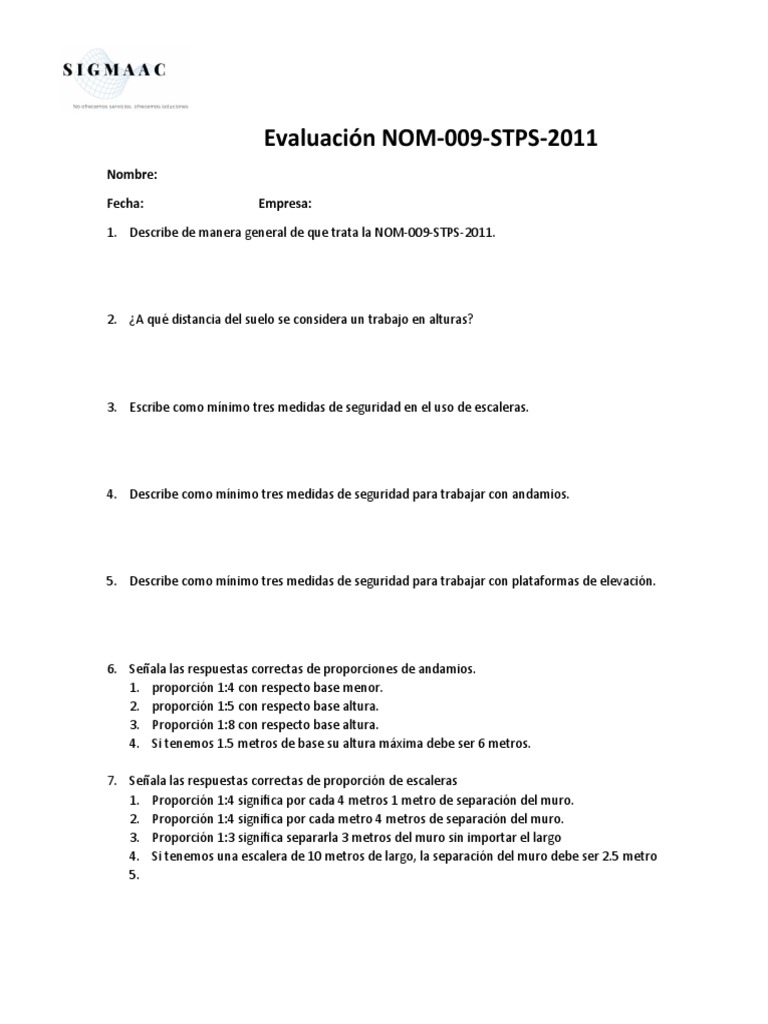 Evaluación NOM-009-STPS-2011 | PDF