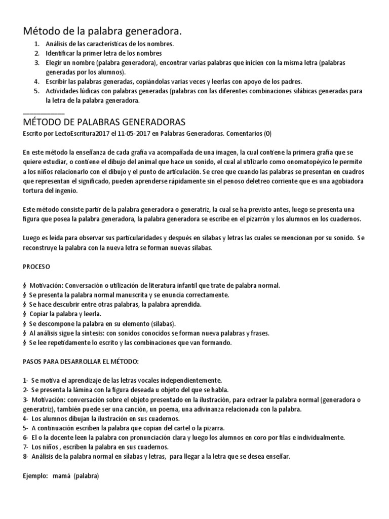 Método de La Palabra Generadora. | PDF | Palabra | Aprendizaje