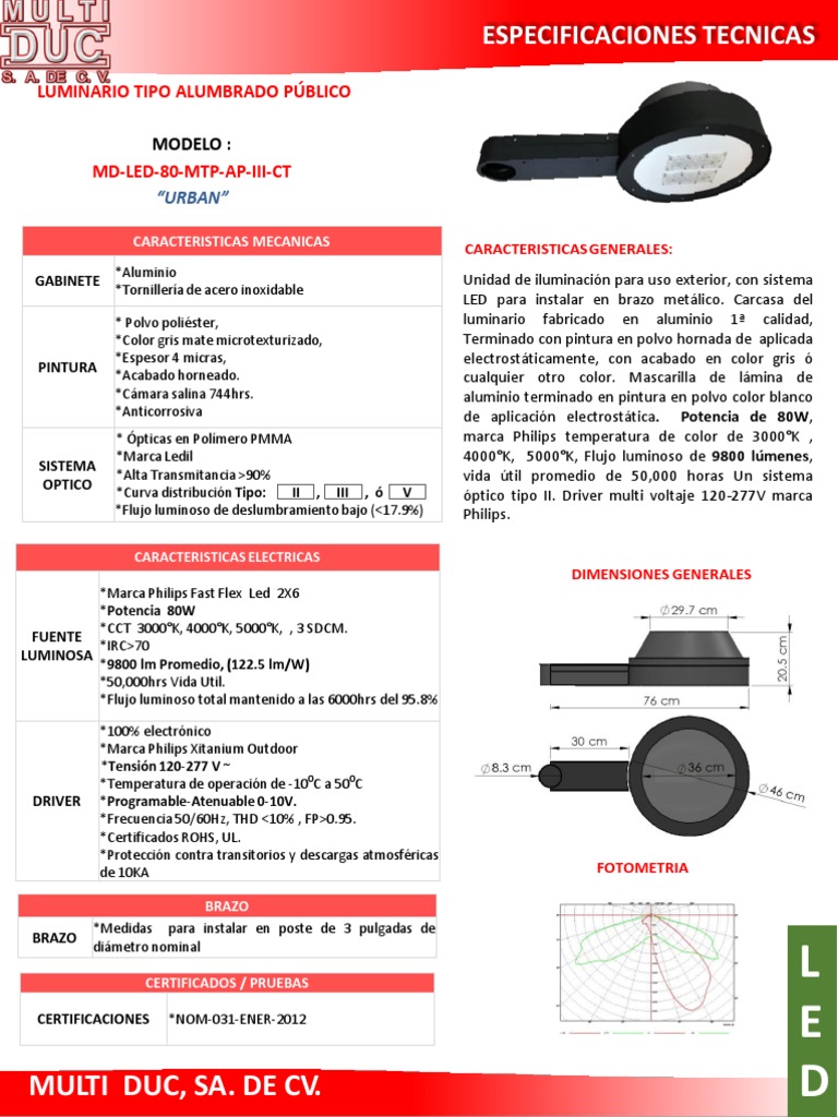 MD Led 80 MTP Ap Iii CT | PDF | Diodo emisor de luz | Aluminio