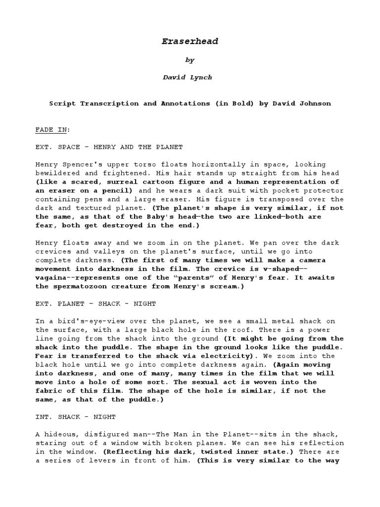 Eraserhead Annotated Script | PDF | Pencil | Kitchen