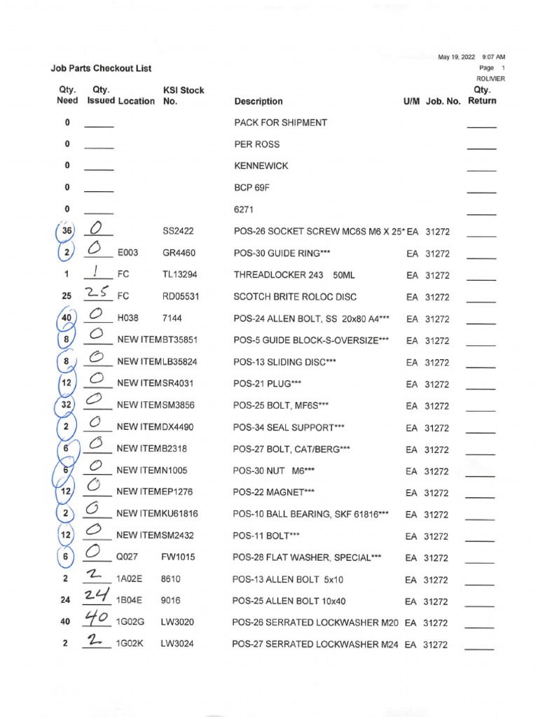 Parts Checkout List | PDF | Mechanical Engineering | Metalworking