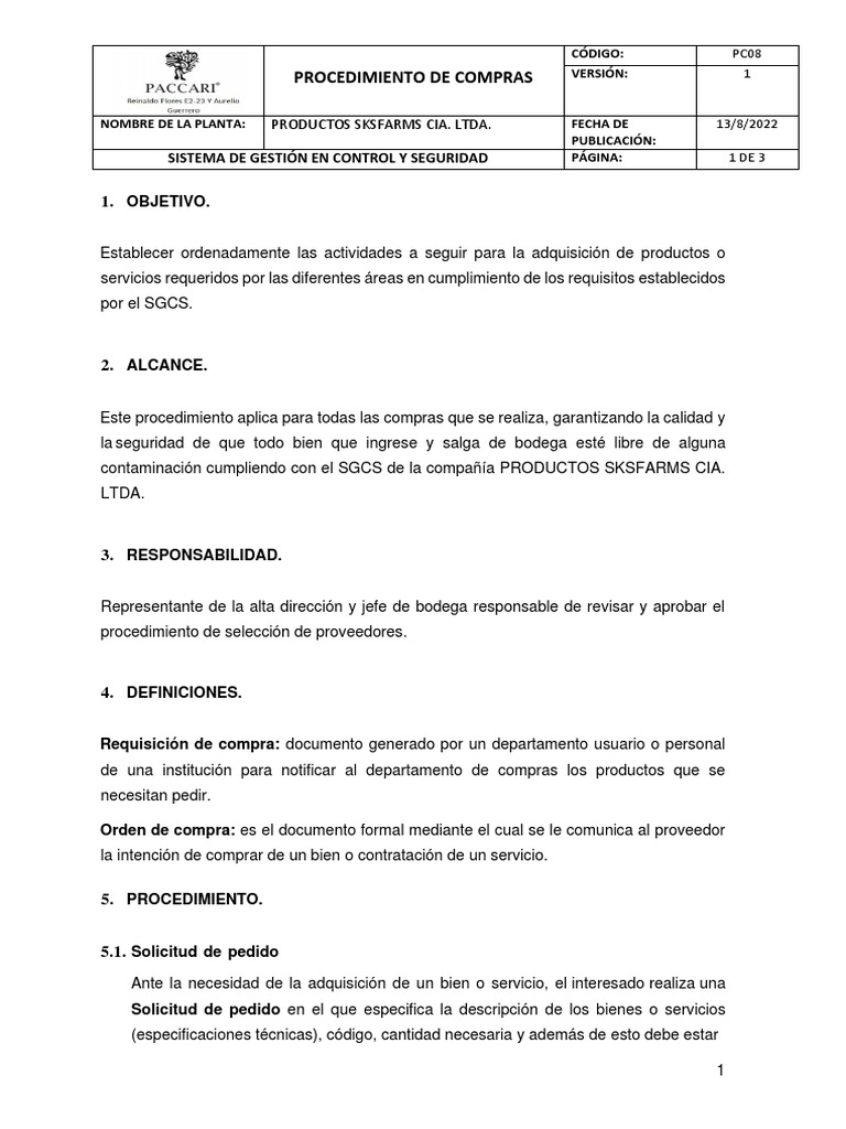 Procedimiento de Compras 1 | PDF | Calidad (comercial) | Business