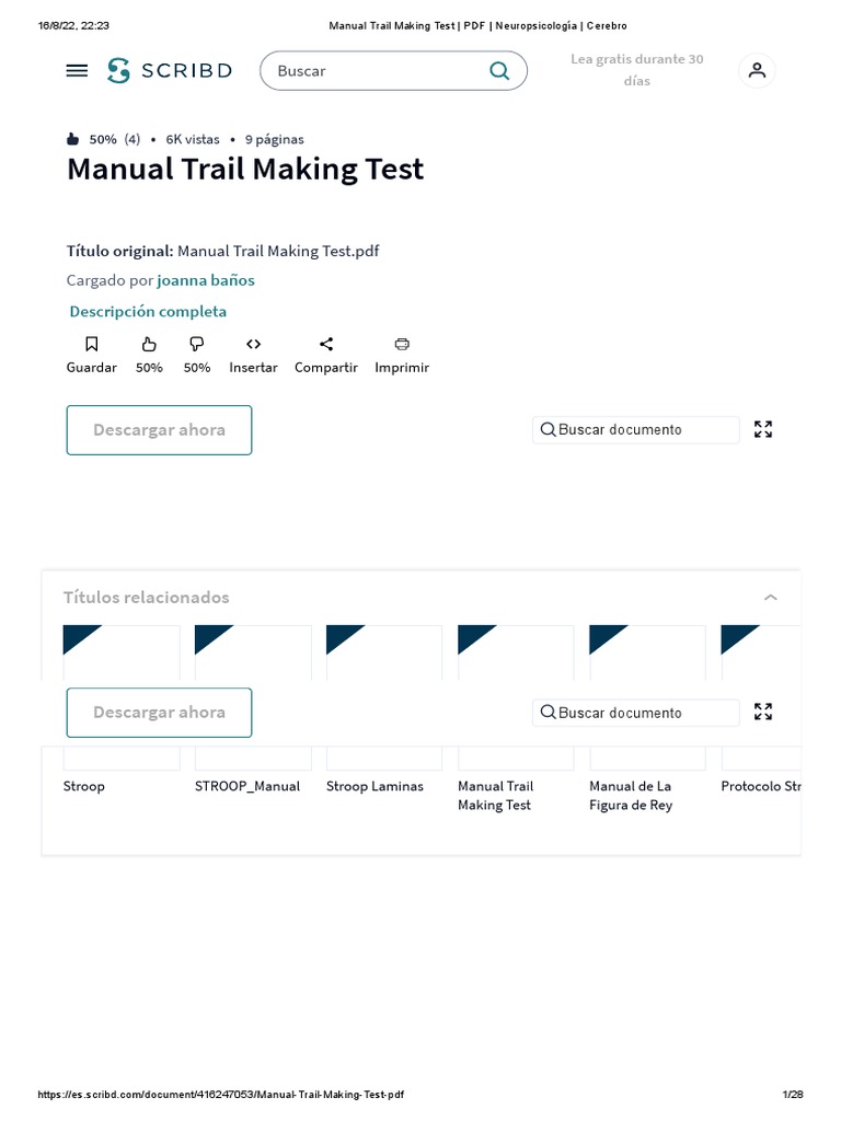 Manual Trail Making Test - PDF | PDF | Ciencias del comportamiento ...